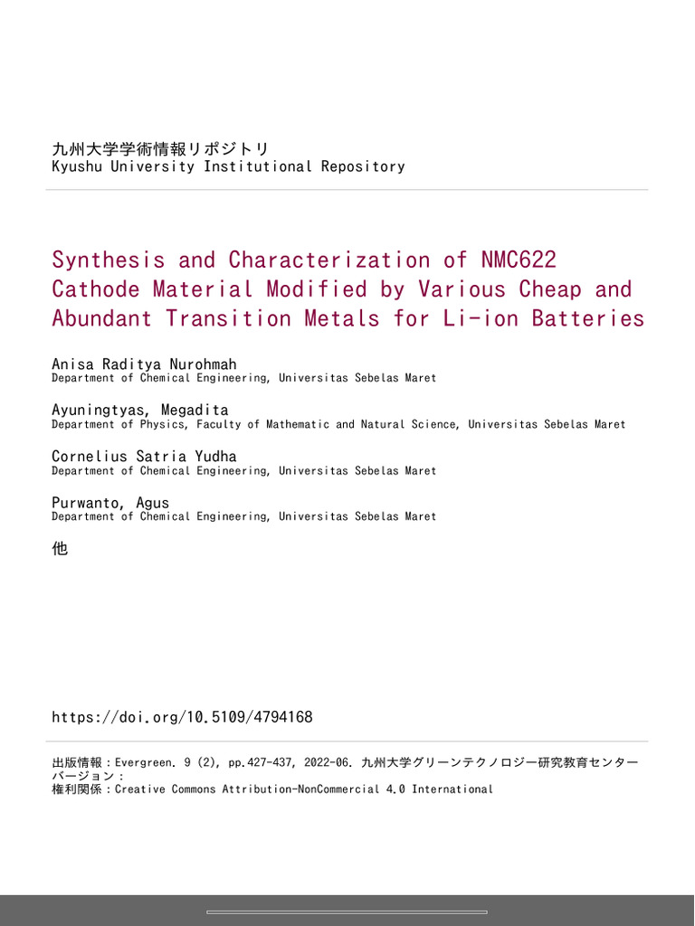 Synthesis and Characterization of NMC622 Cathode Material Modified by ...