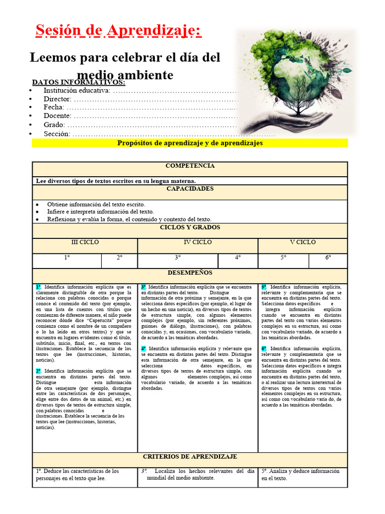 05 DE JUNIO - ´PLAN LECTOR MEDIO AMBIENTE - EDUMEDINA - 982082150 | PDF ...