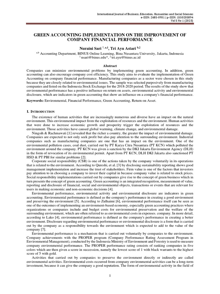 Green Accounting Implementation On The Improvement of Financial ...