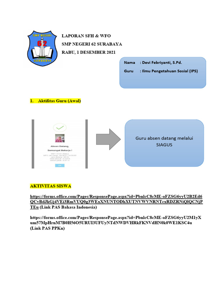 Laporan SFH Dan Wfo 1 Desember 2021 | PDF