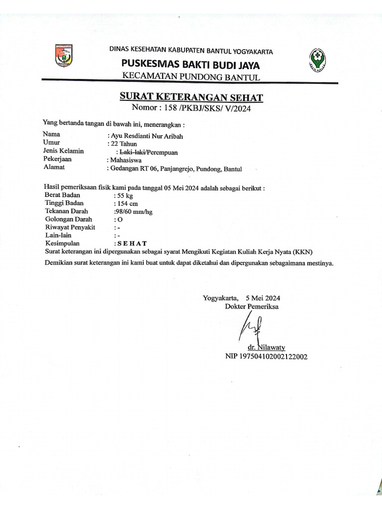 Surat Sehat - 1 | PDF