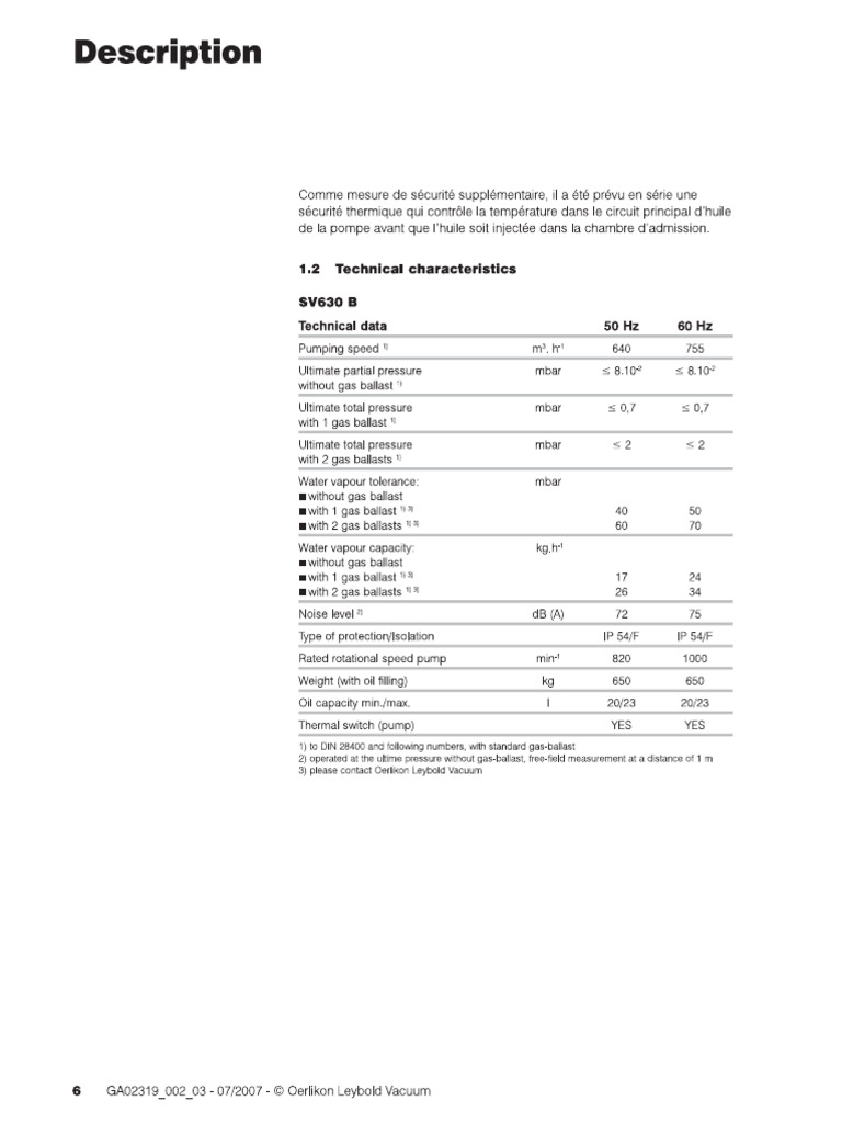 Technical Data SV630B | PDF