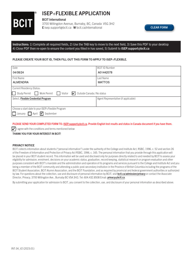 BCIT ISEP+Flexible Application Guide | PDF