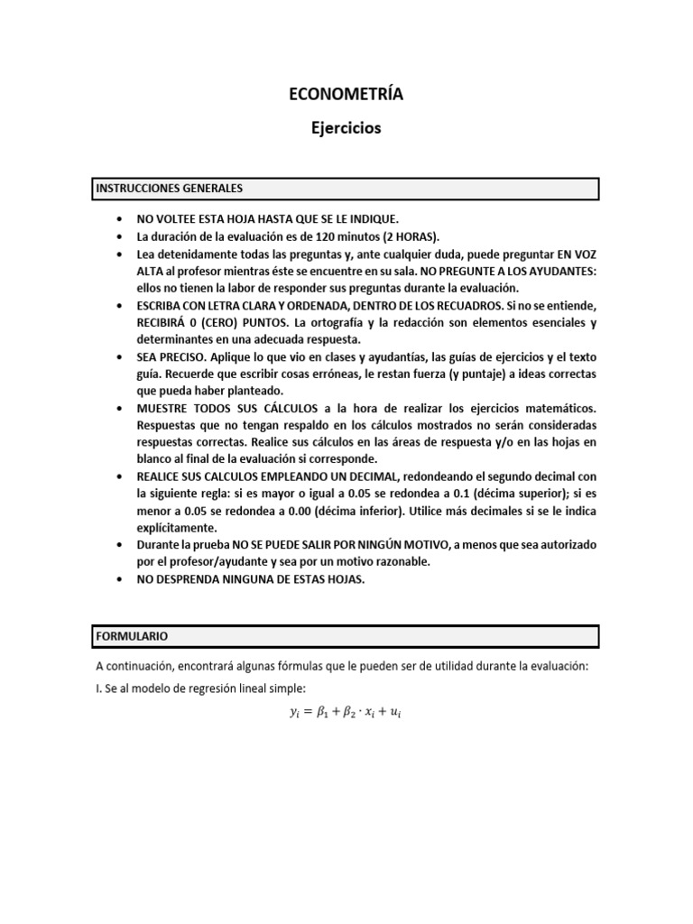 Ejercicios Prueba 2 | PDF | Mínimos cuadrados ordinarios | Econometría