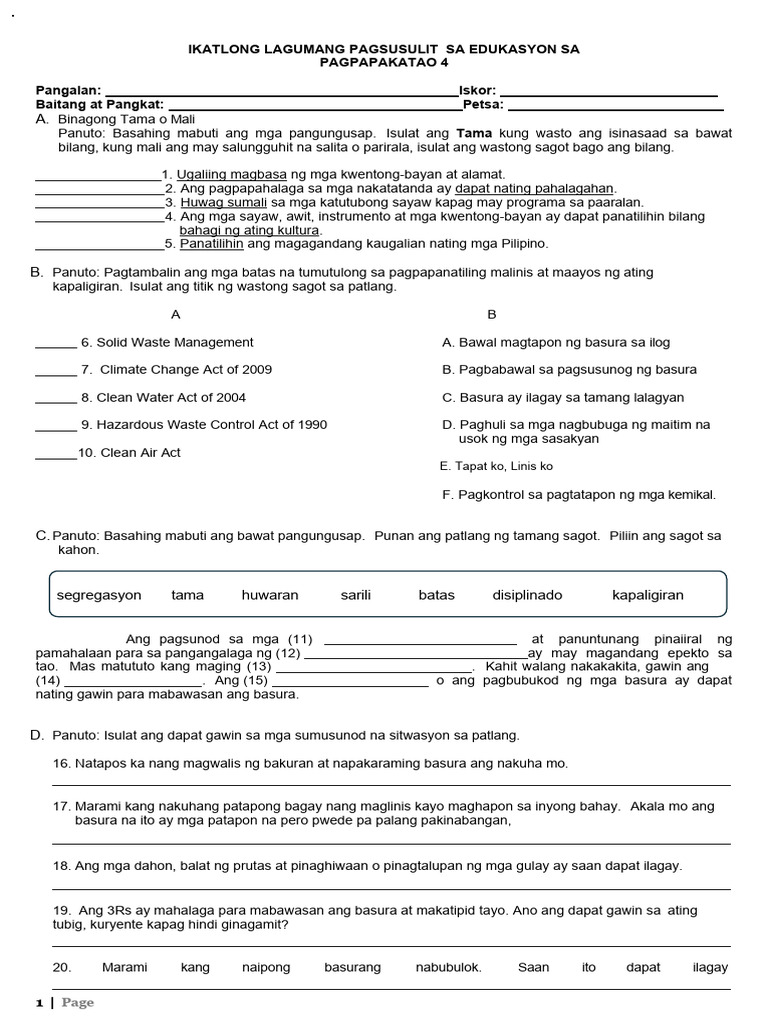 Esp 4 - Q3 Summative | PDF