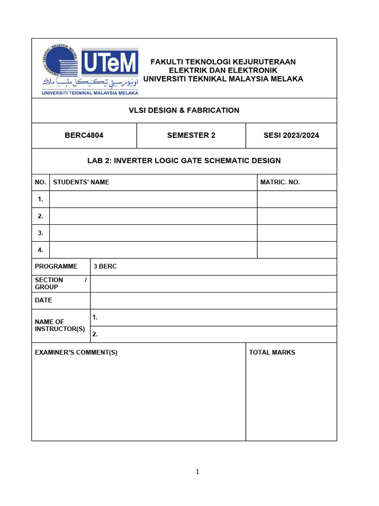 Lab 2 Inverter Logic Gate Schematic Design 2 Pdf Cmos Logic Gate