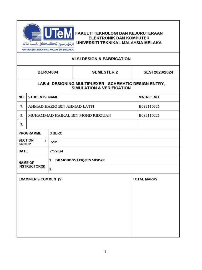 VLSI Multiplexer Design Lab Report | PDF | Logic Gate | Semiconductor ...
