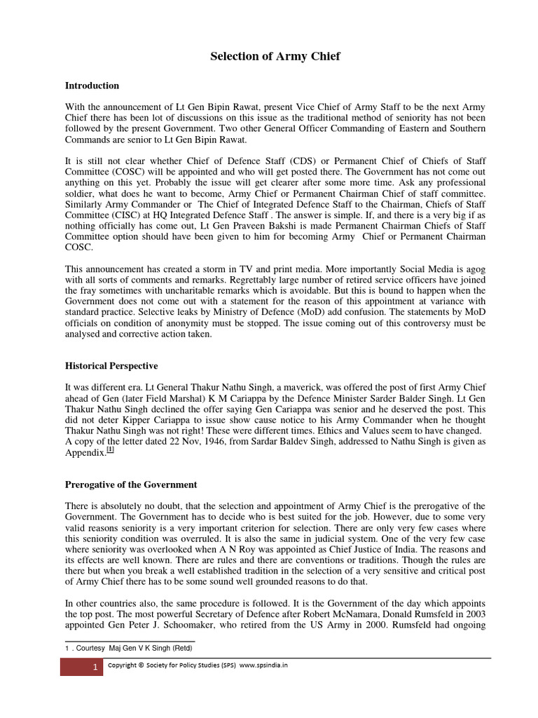 Selection of Army Chief Final. | PDF | Division (Military) | Corps