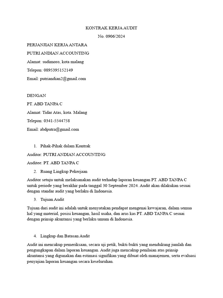 Contoh Surat Perikatan Auditir Dan Auditee Putri Andian 22140012
