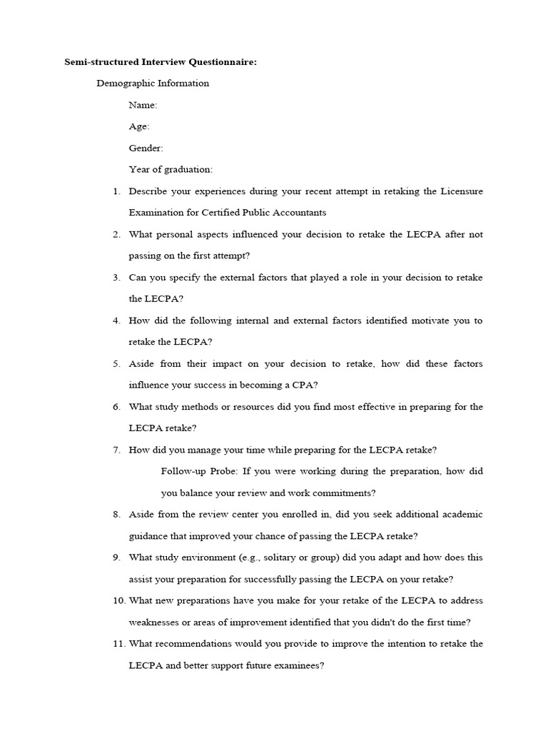 Semi Structured Questionnaire | PDF | Career & Growth
