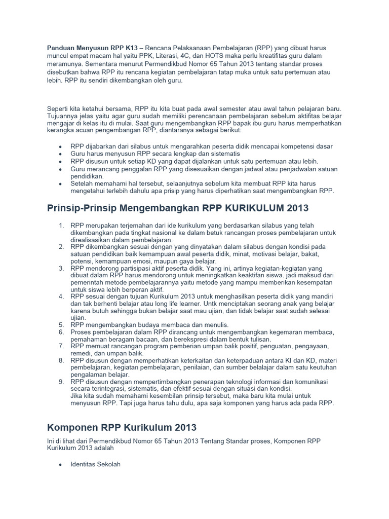 Panduan Menyusun RPP K13 | PDF