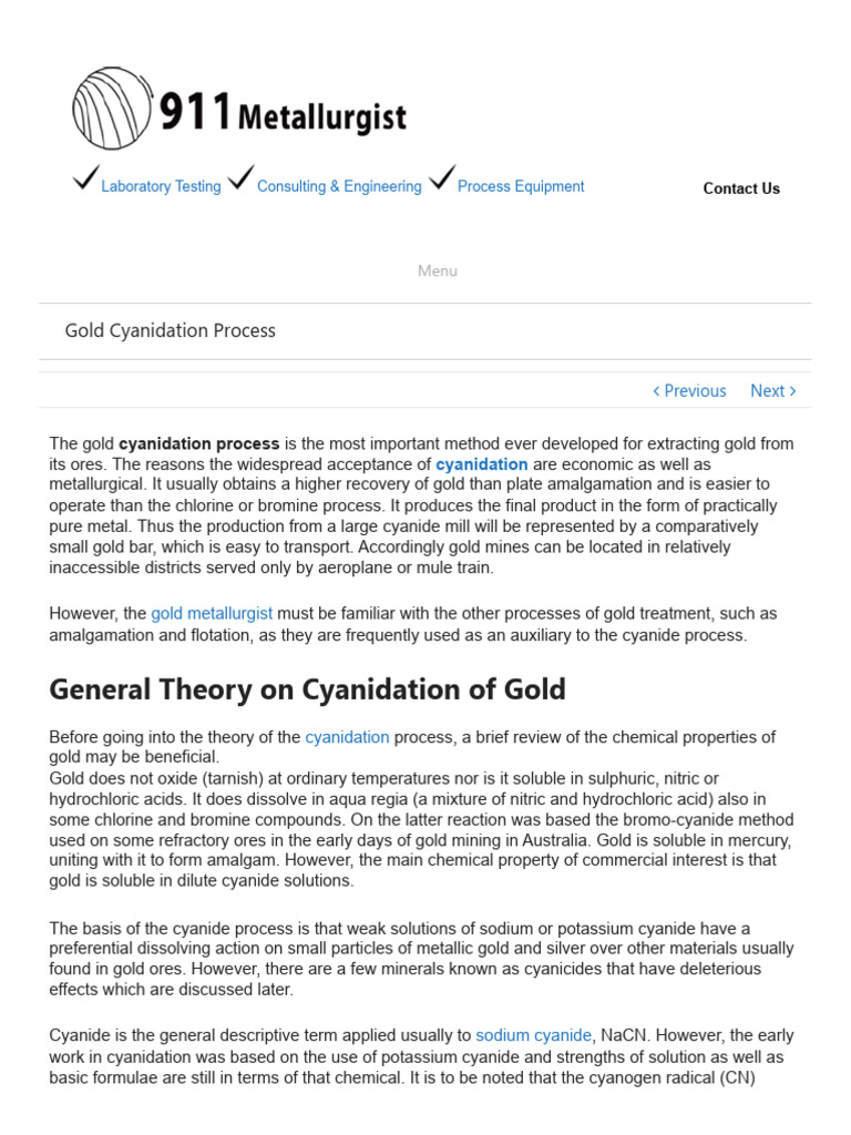 Gold Cyanidation Process | Download Free PDF | Mill (Grinding) | Gold