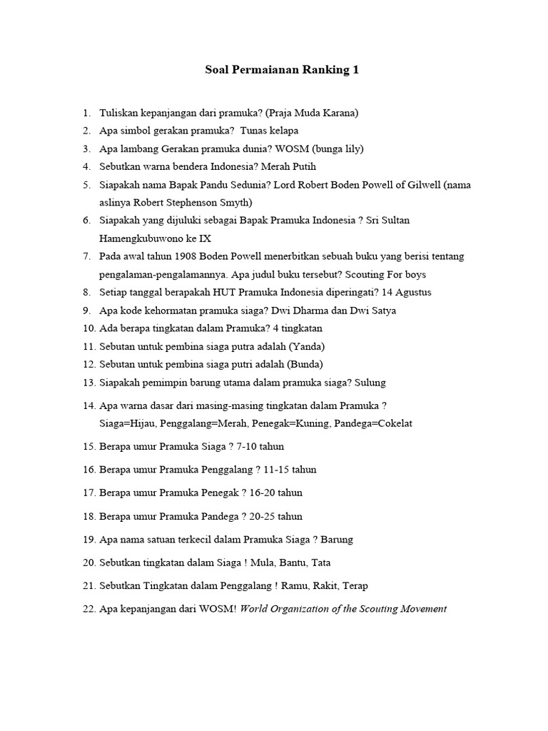 Soal Permaianan Ranking 1 | PDF