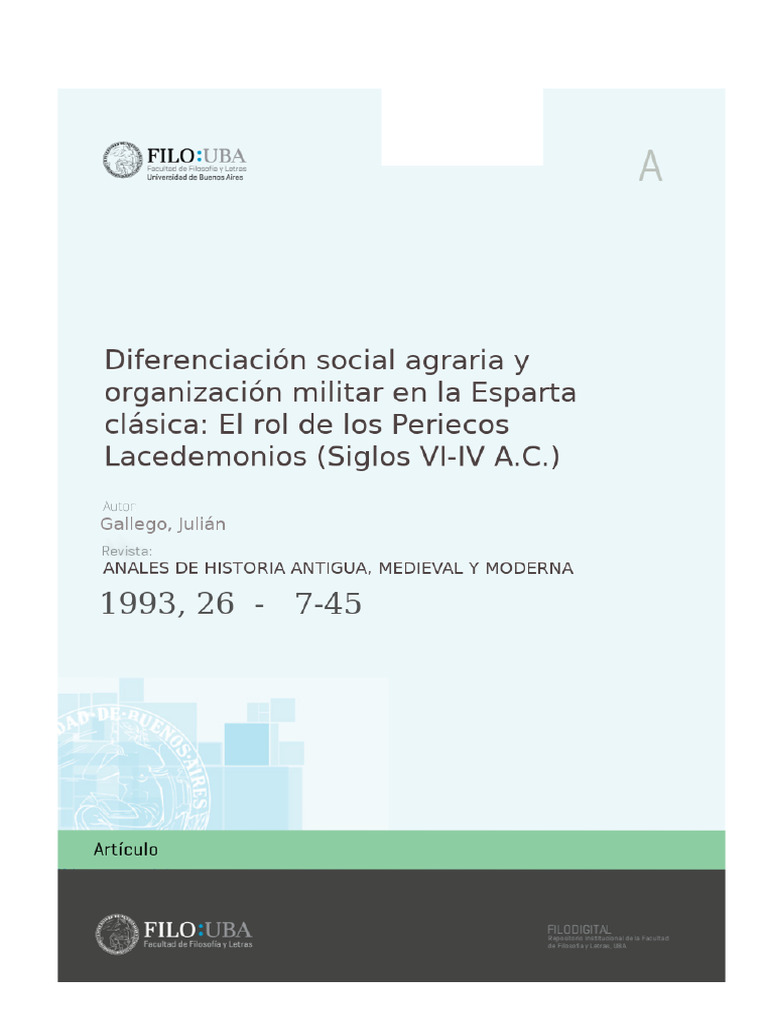Diferenciación Social Agraria y Organización Militar en La Esparta ...