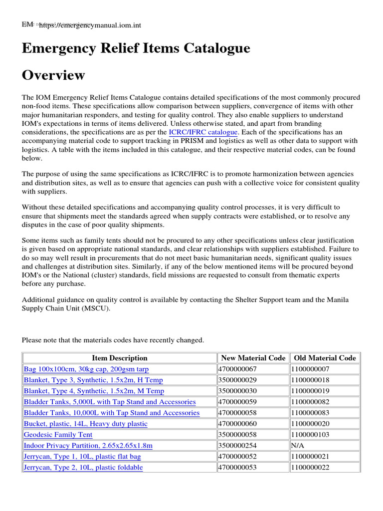 Emergency Relief Items Catalogue | PDF | Specification (Technical ...