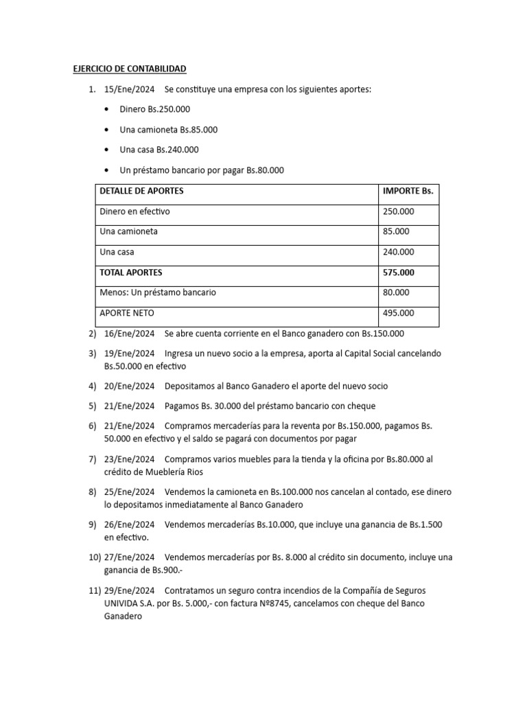 Ejercicio de Contabilidad | PDF | Bancos | Crédito