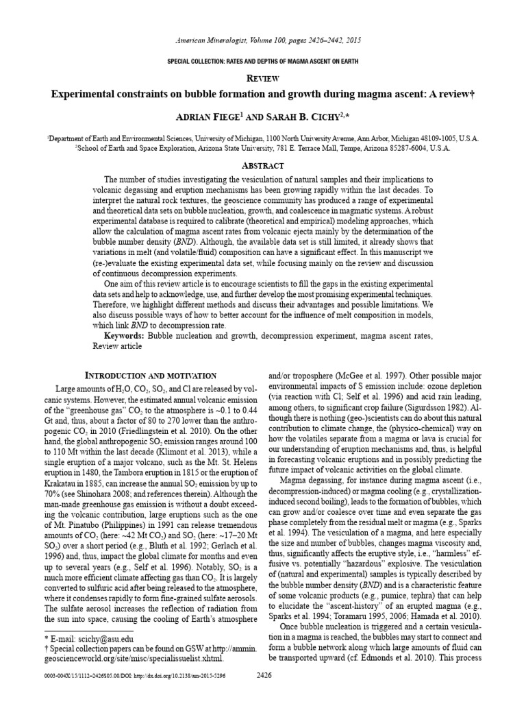 Fiege15 - Decompression Rate Bubble Number Density Review | PDF | Magma ...
