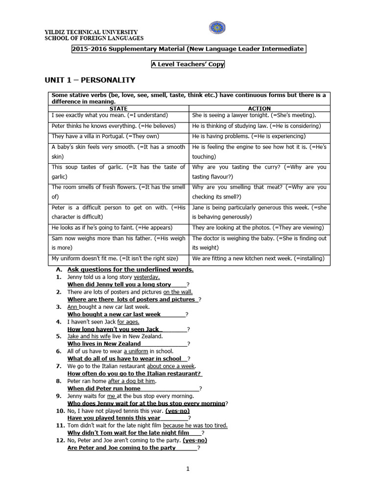 A Int - Units 1,2,3,4 Key | PDF | Accent (Sociolinguistics) | English Language