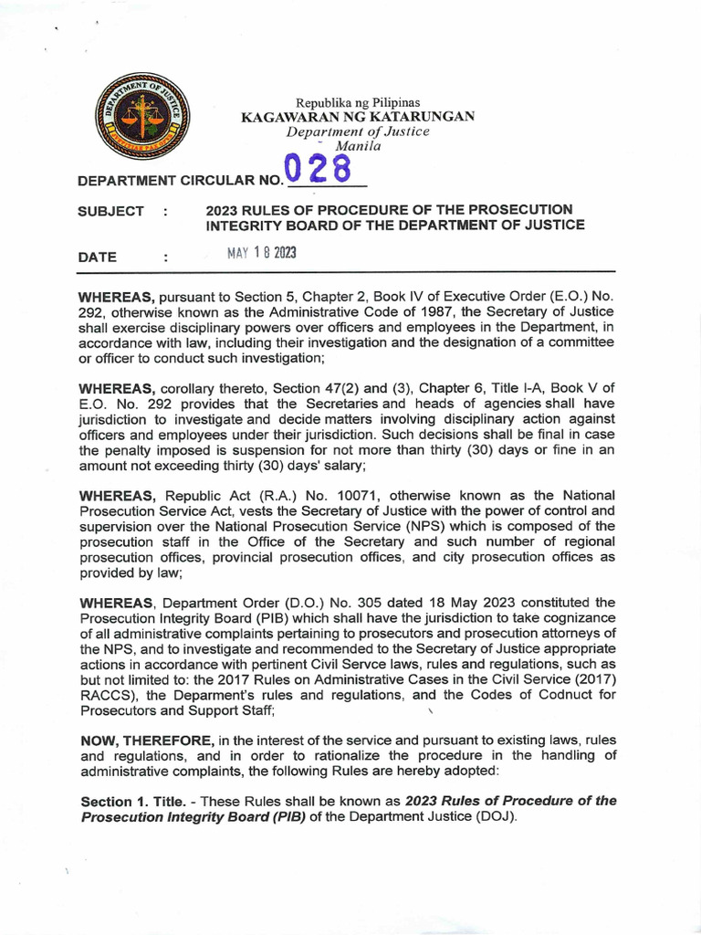 DC 028 Dated 18 May 2023 PIB Procedure | PDF | Prosecutor | Complaint