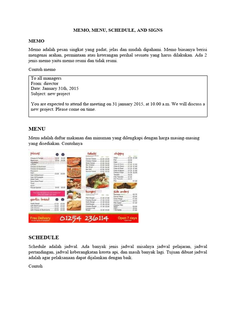 MEMO, MENU, SCHEDULE, AND SIGNS-dikonversi | Download Free PDF ...