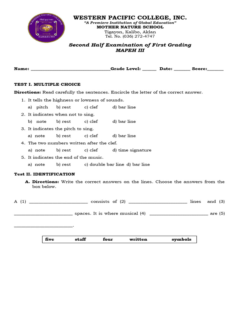 Mapeh 3 2ND Half. Exam | PDF