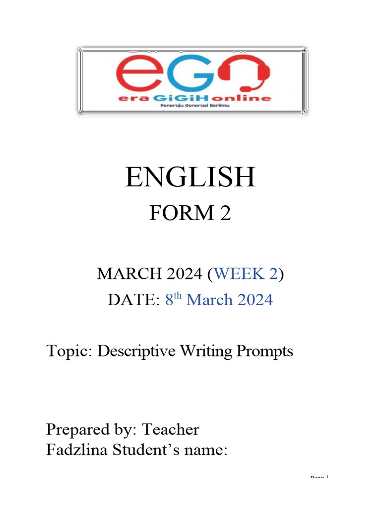 FORM 2 MARCH-W2 (Writing Prompts) | PDF
