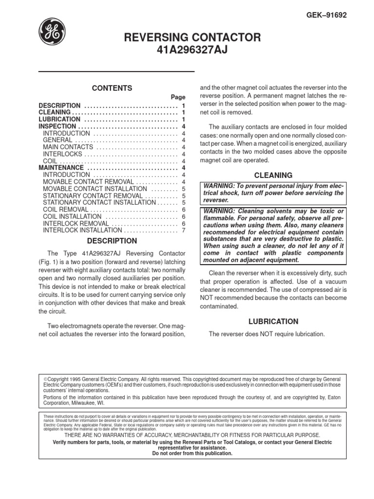 GEK-91692 Reversing Contactor 41A296327AJ | PDF | Manufactured Goods ...