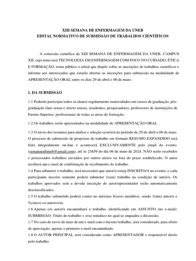 Xiii Semana De Enfermagem Nupe Edital Normativo De Sumisso De