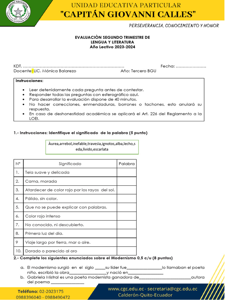 Examen Segundo Trimestre de Segundo Bgu Cgc | PDF