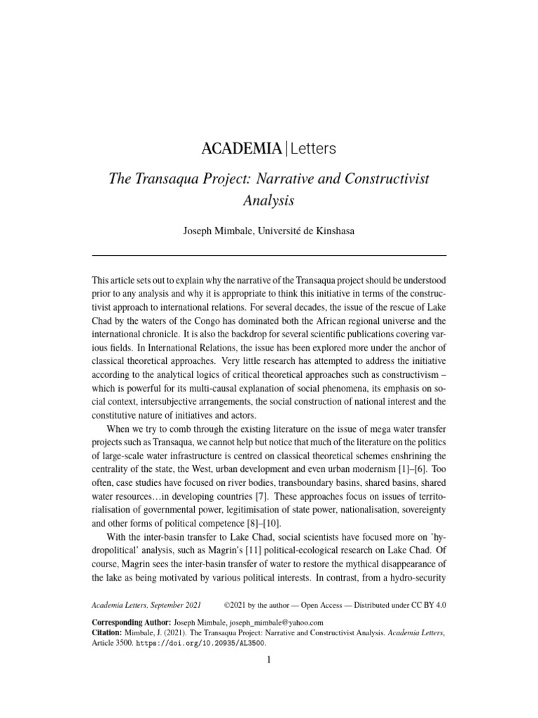 The Transaqua Project Narrative and Cons | PDF | Narrative