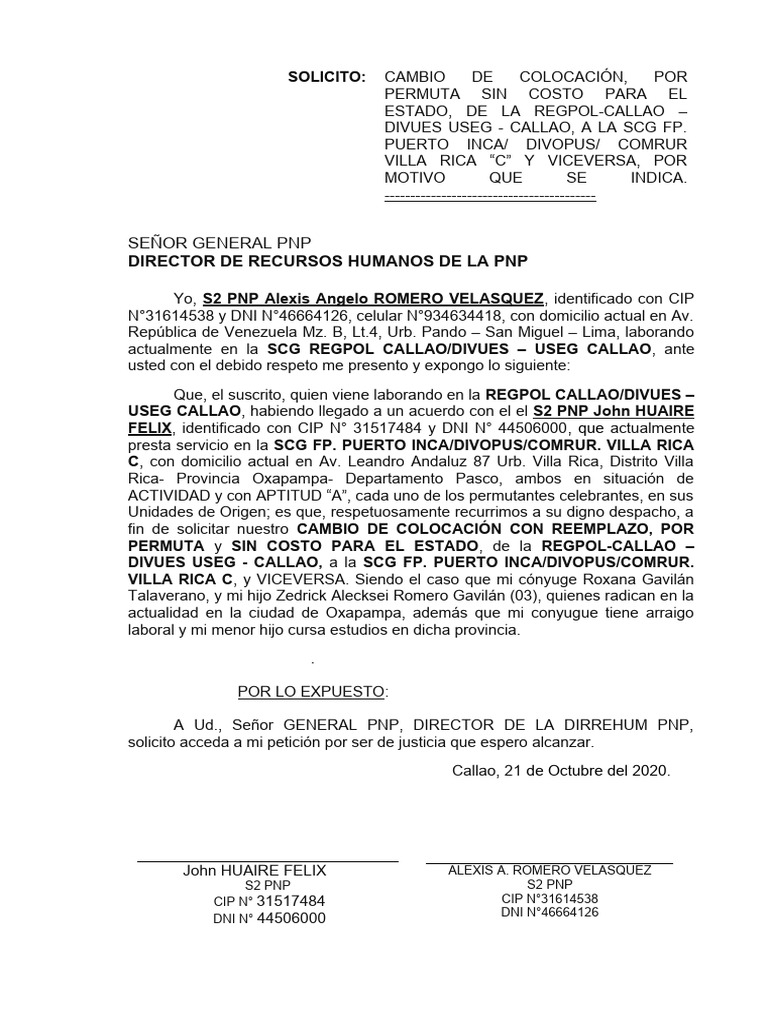 SOLICITUD PERMUTA oxa (2) | Descargar gratis PDF | Gobierno