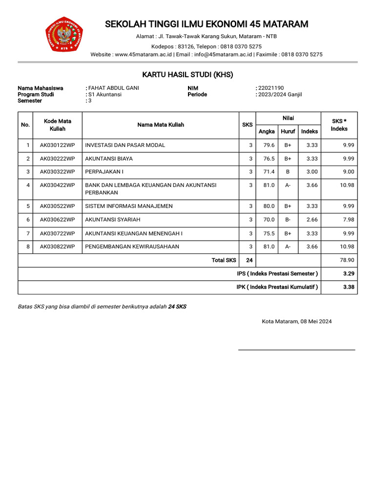 Cetak Laporan KHS Mahasiswa | PDF