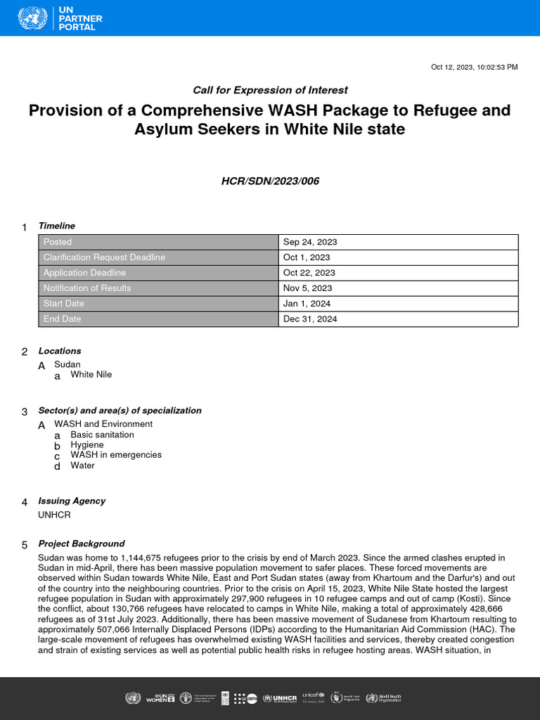 Provision of A Comprehensive WASH Package To Refugee and Asylum Seekers ...