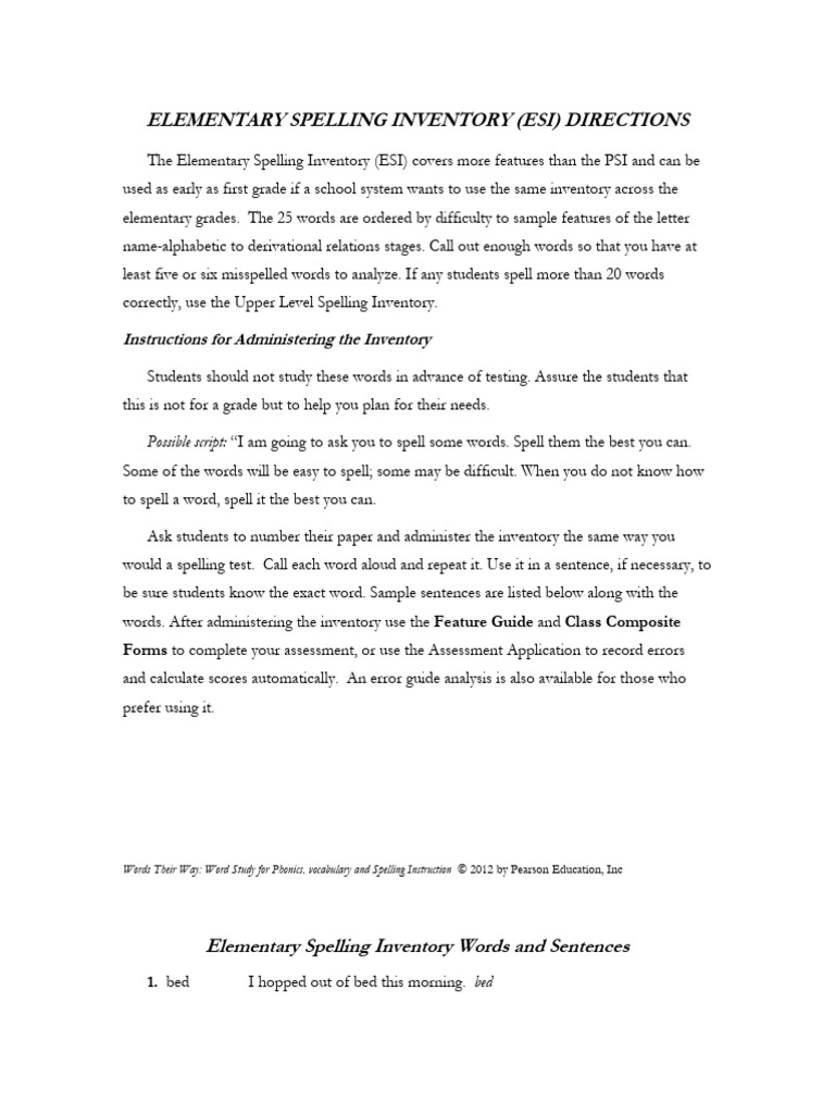 Elementary Spelling Inventory Guide | PDF | Phonics | Spelling