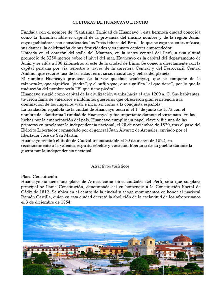 Cultura de Huancayo e Incho | PDF | Perú