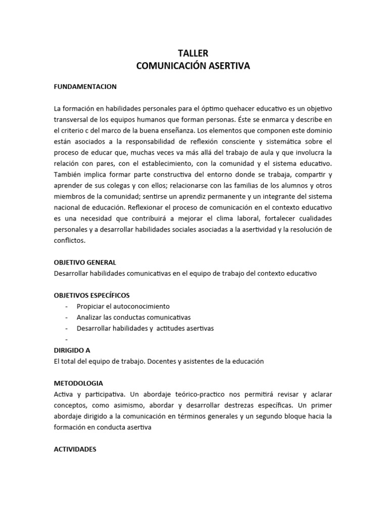 Taller Comunicacion Asertiva | PDF | Comunicación | Enseñando