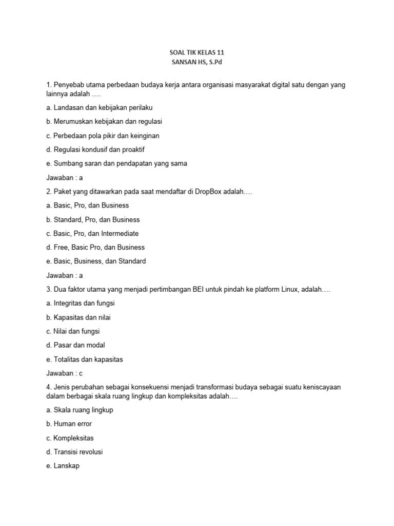 Soal Tik Kelas 11 | PDF | Seni | Teknologi & Rekayasa