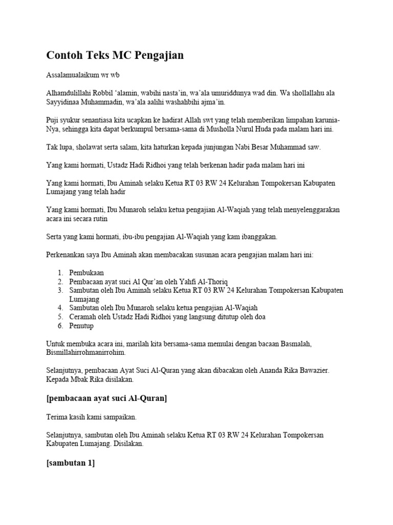 Contoh Pembawa Acara MC | PDF