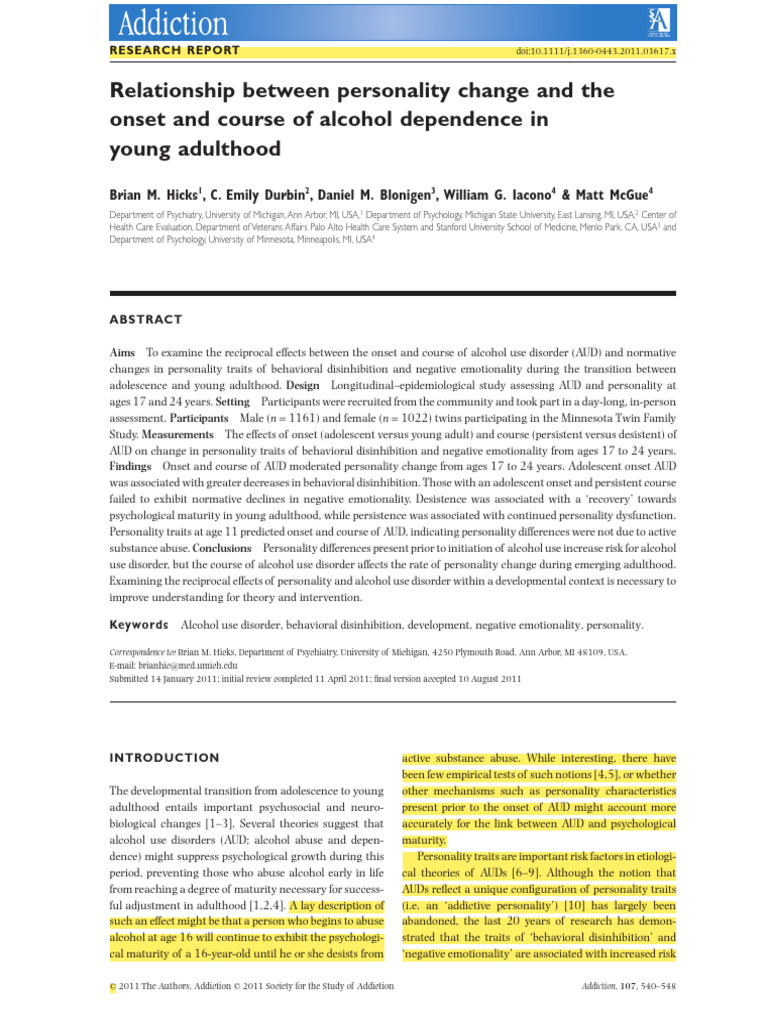 Hicks 2011 | PDF | Substance Abuse | Mental Disorder