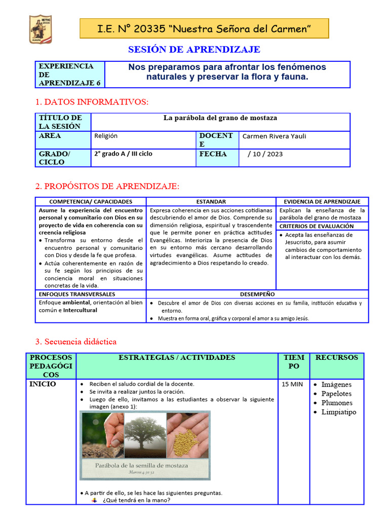 SESION REL. - parabola del grano de mostaza | PDF | Aprendizaje | Fe