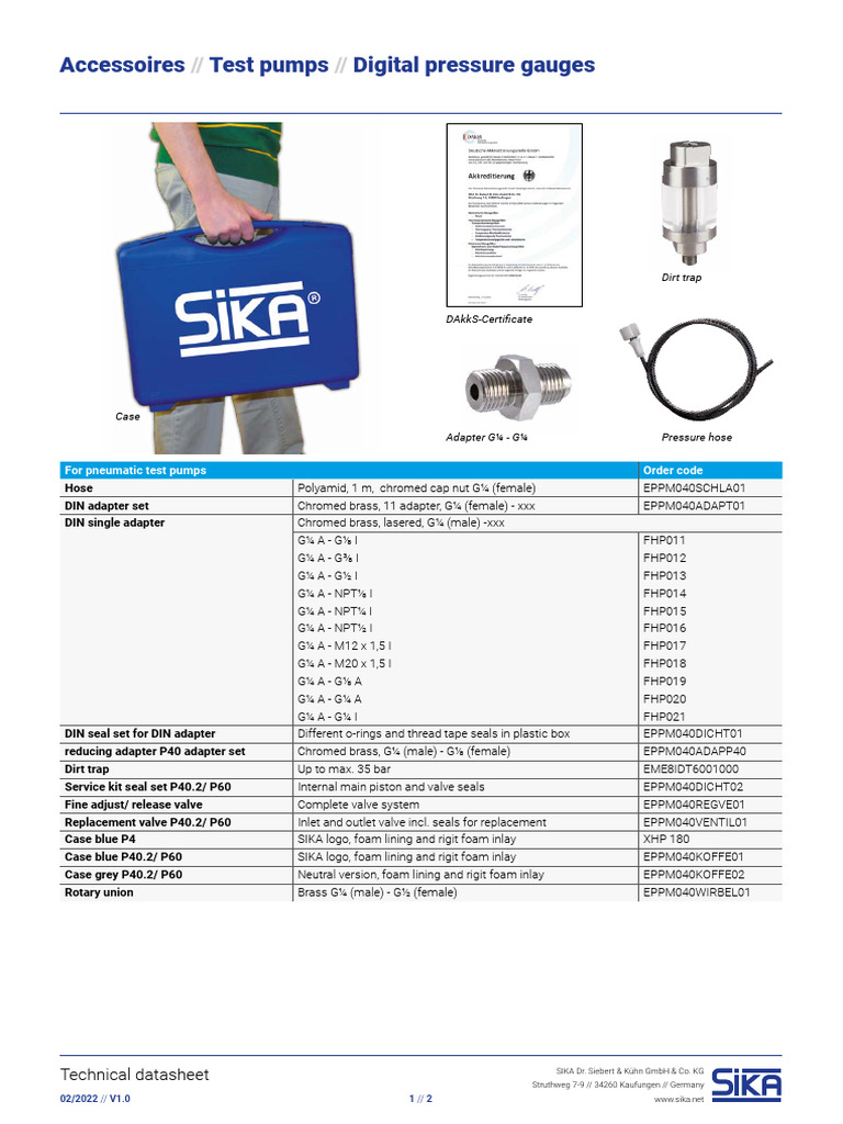 SIKA Datasheet - Test - Pumps - and - Digital - Gauges - Accessories ...