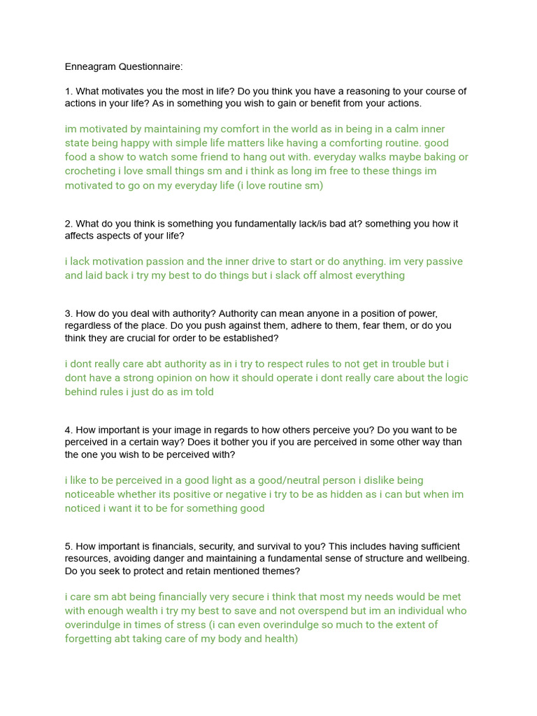 Ennea Questionnaire | PDF | Guilt (Emotion) | Anger
