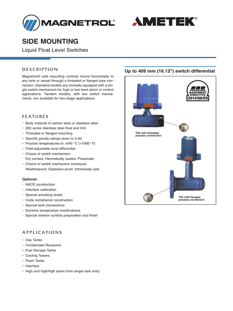 Magnetrol Ametek Be44-116-Side-Mounting | PDF | Switch | Steel