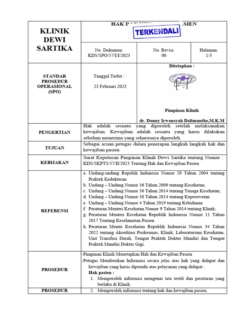 Spo Hak Dan Kewajiban Pasien Kds | PDF
