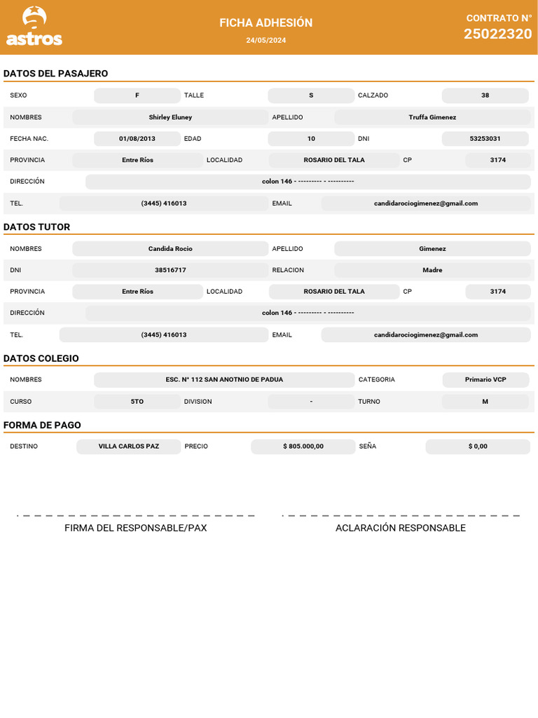 Ficha de Adhesion Shirley Viaje Astro | PDF | Inflación | Índice de precios al consumidor