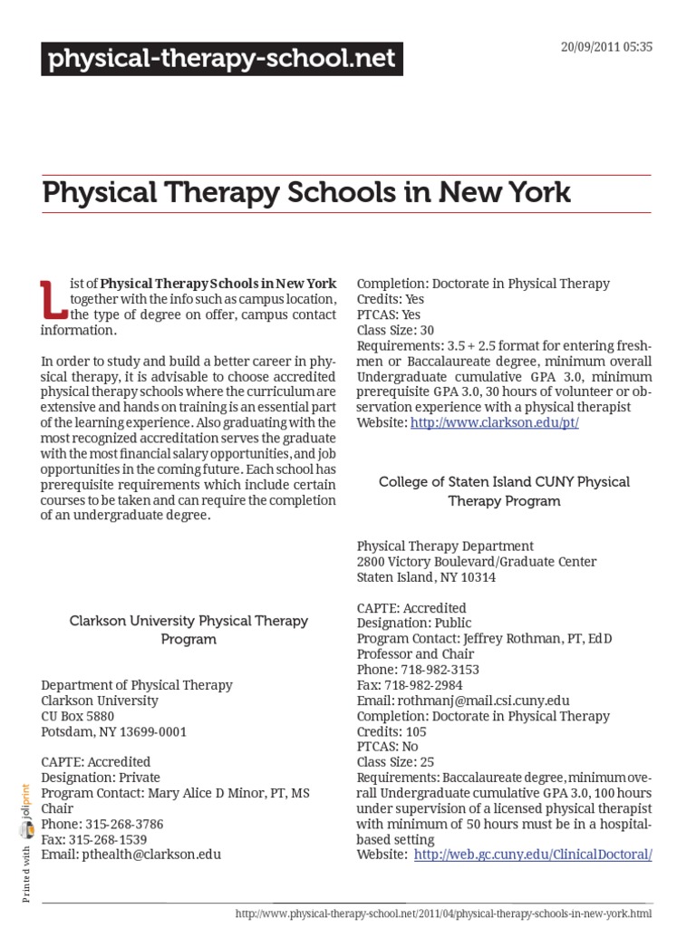 Physical Therapy Schools in New York | PDF | Physical Therapy | Doctorate