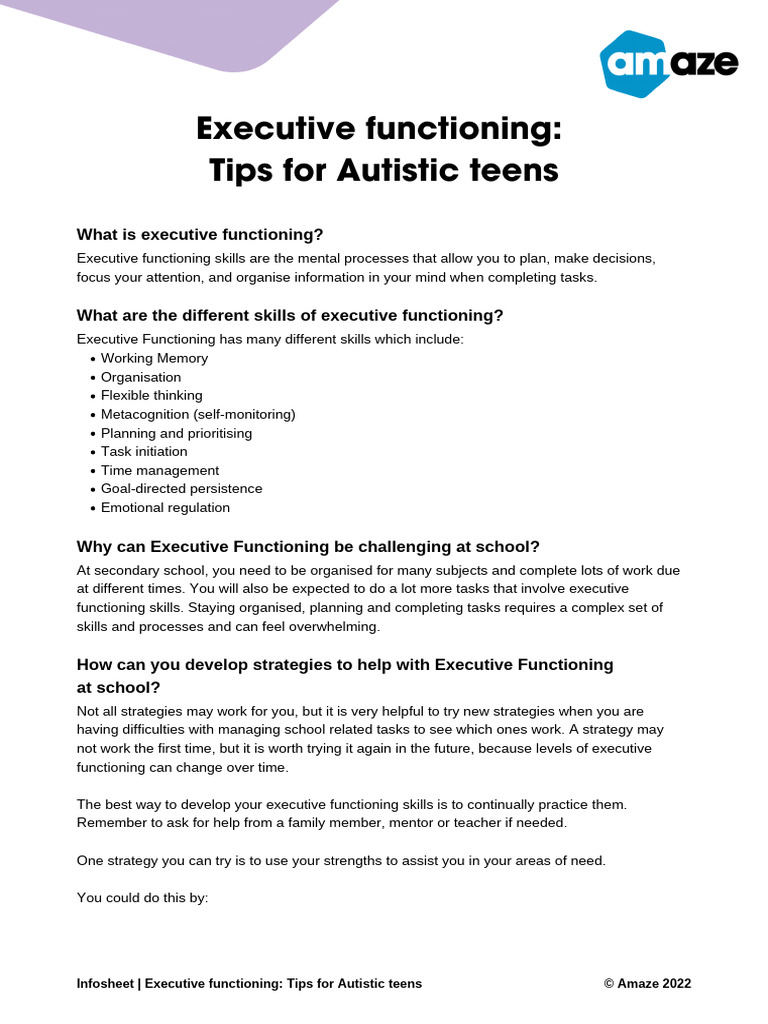 Amaze Executive Functioning Tips For Autistic Teens Download Free Pdf