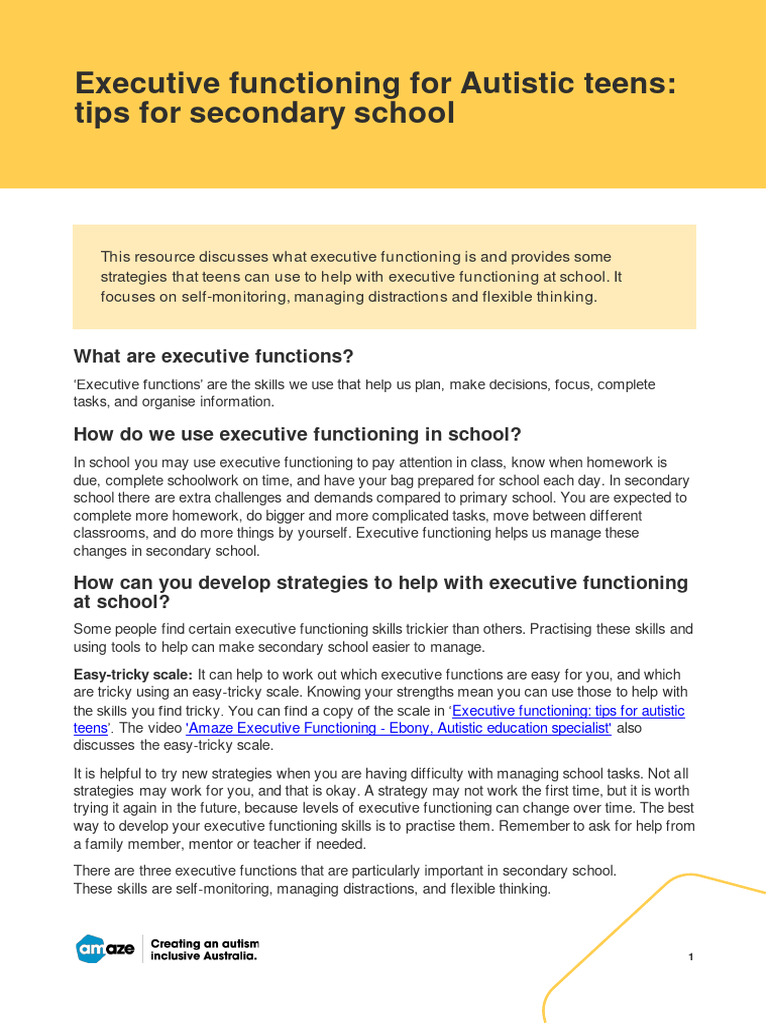Amaze Executive Functioning Information Sheet MiddleHigh | PDF ...