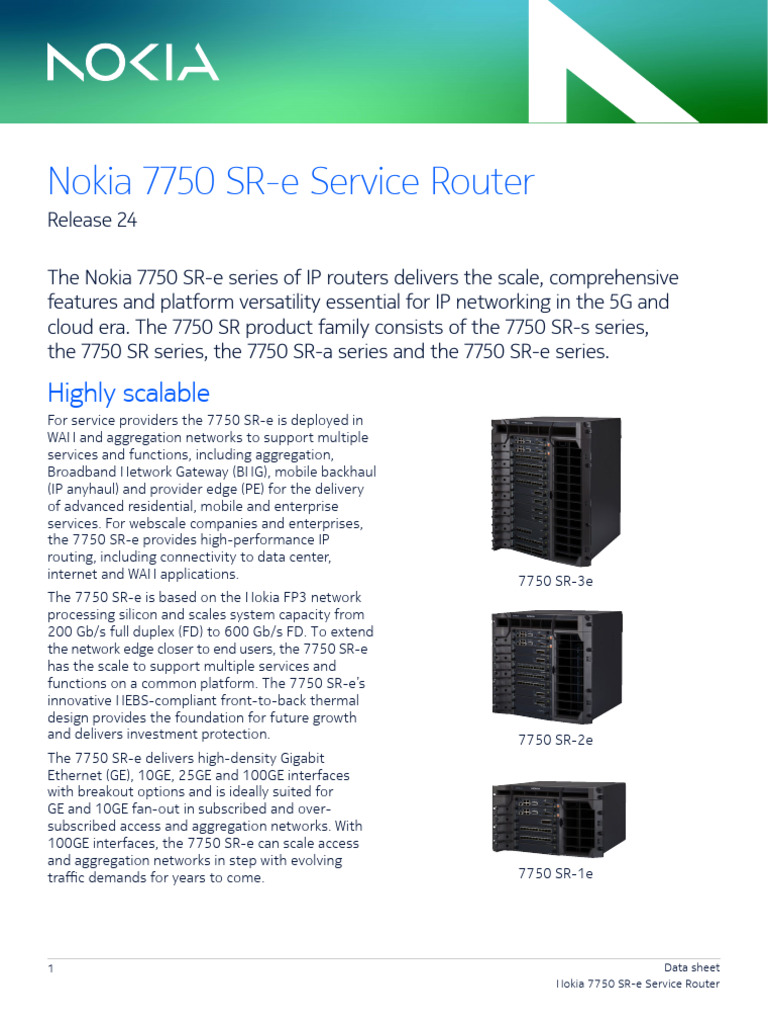 Nokia_7750_SR_e_Service_Router_Data_Sheet_EN | Download Free PDF | Networking | Multiprotocol ...