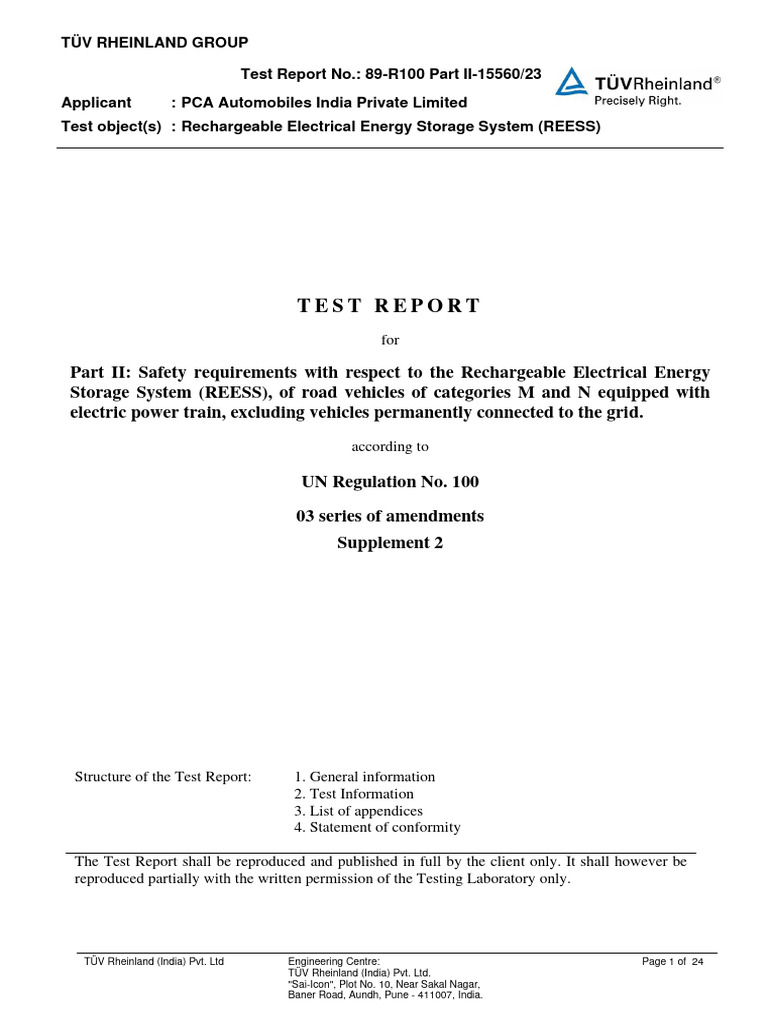 HV Battery Component Certificate (ECE R100) Final report -15560-23-eC3 ...